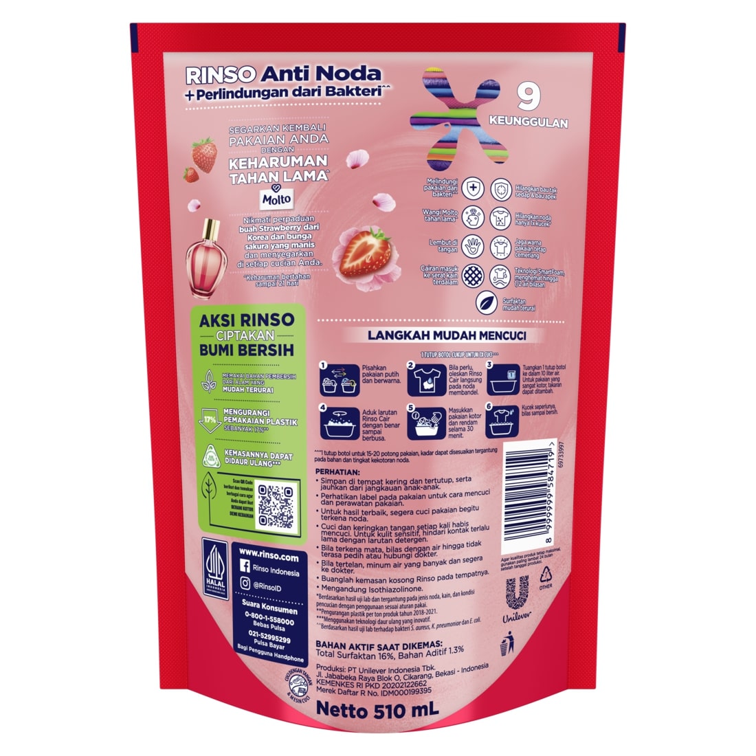 Promo Rinso Sensi Fresh Korean Strawberry Detergent Cair [510 Ml] Isi 3 ...