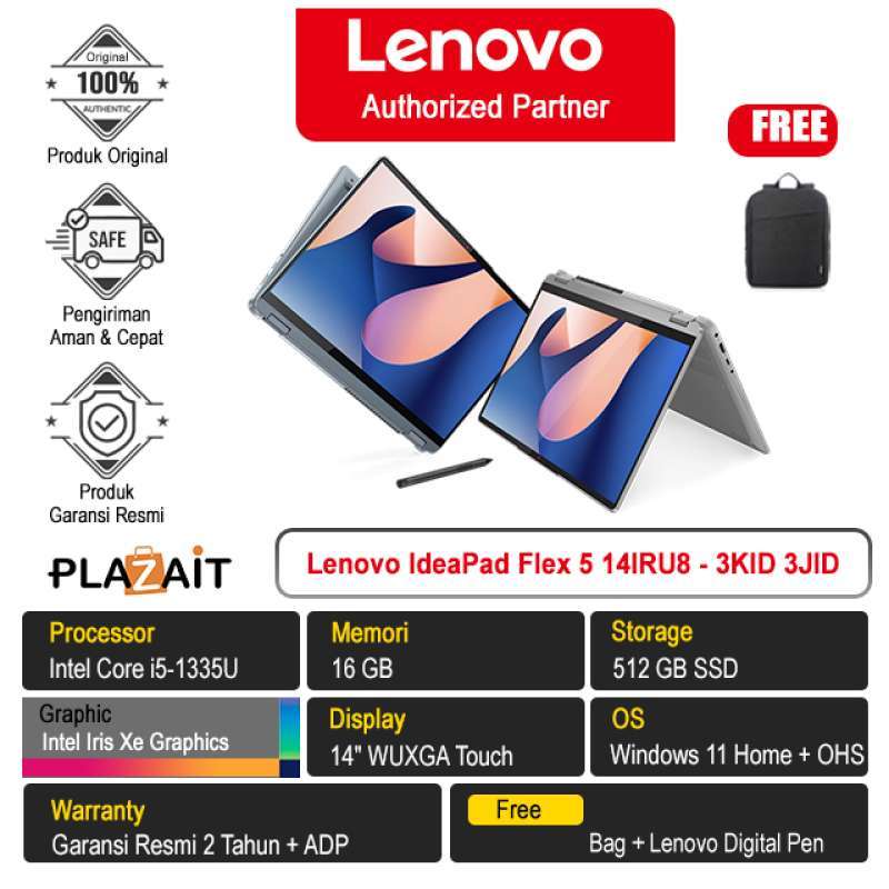 Jual Laptop Lenovo IdeaPad Flex 5 14IRU8 - 3KID 3JID /Intel Core i5-1335U/16GB/512GB SSD/Intel ...