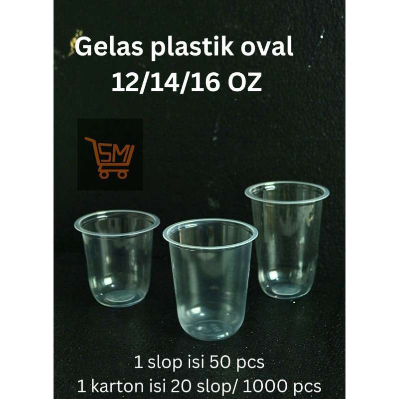 Jual Gelas Plastik Oval (u-cup) Hok Ukuran 12/14/16 Oz (1 Pak Isi 50 ...