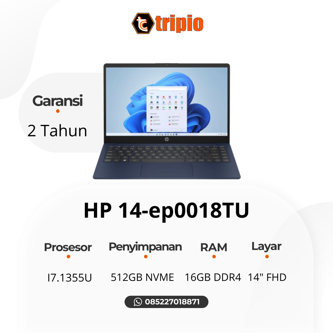 Jual LAPTOP NB HP 14-EP0018TU I7.1355U 16GB 512GB 14 WIN11 OHS di ...