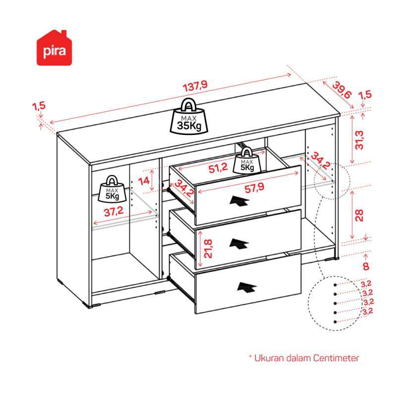 Promo Pira Metropolis Ox - Hiro Sb120 Bufet / Kabinet Dapur / Meja Tv ...