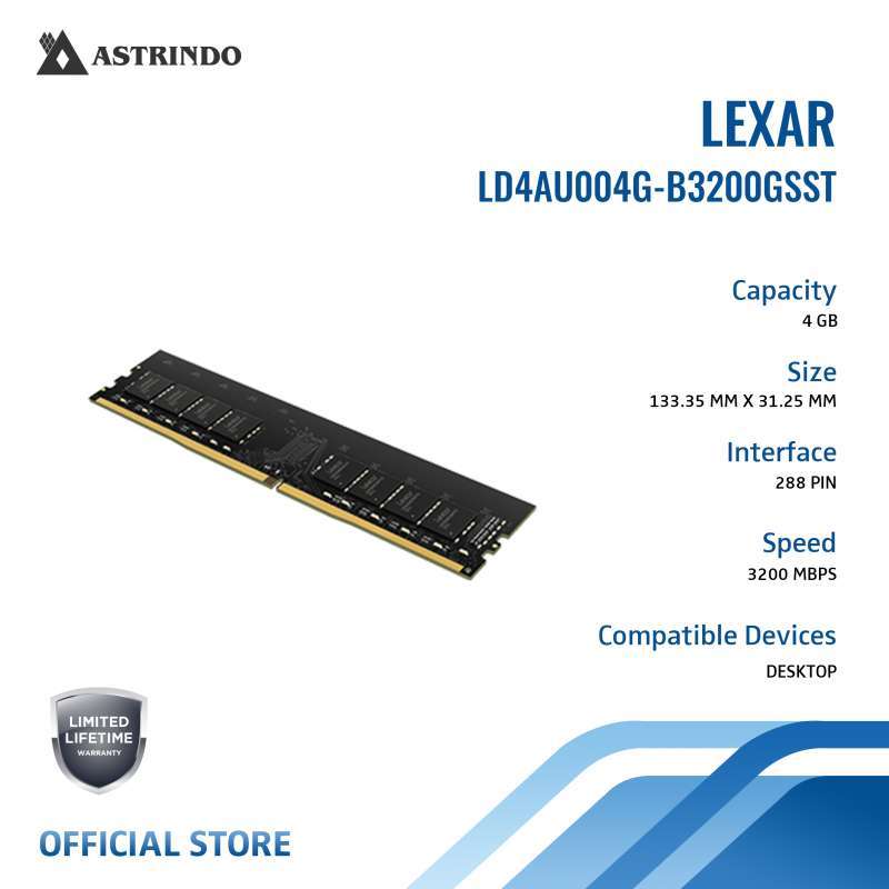 Promo Lexar RAM Ddr4-3200 Udimm 4gb Desktop Memory - Ld4au004g ...