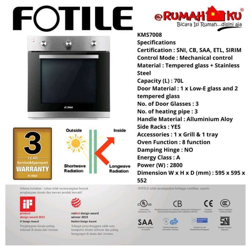 Promo Oven Tanam Fotile Kms7008 Oven Listrik 70 Liter Diskon 15% Di ...