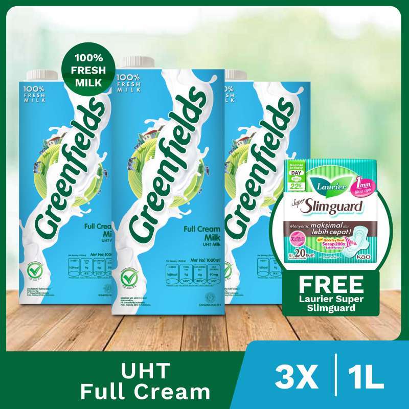 Jual Greenfields Uht Milk Full Cream 1000 Ml [3pcs] Free Laurier Super ...