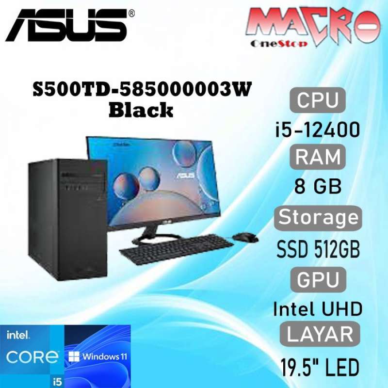 Jual Asus Pc S500td-585000003w I5-12400 8gb 512ssd W11 /300w/ Keyboard + Mouse+ Asus Led Vx207de ...
