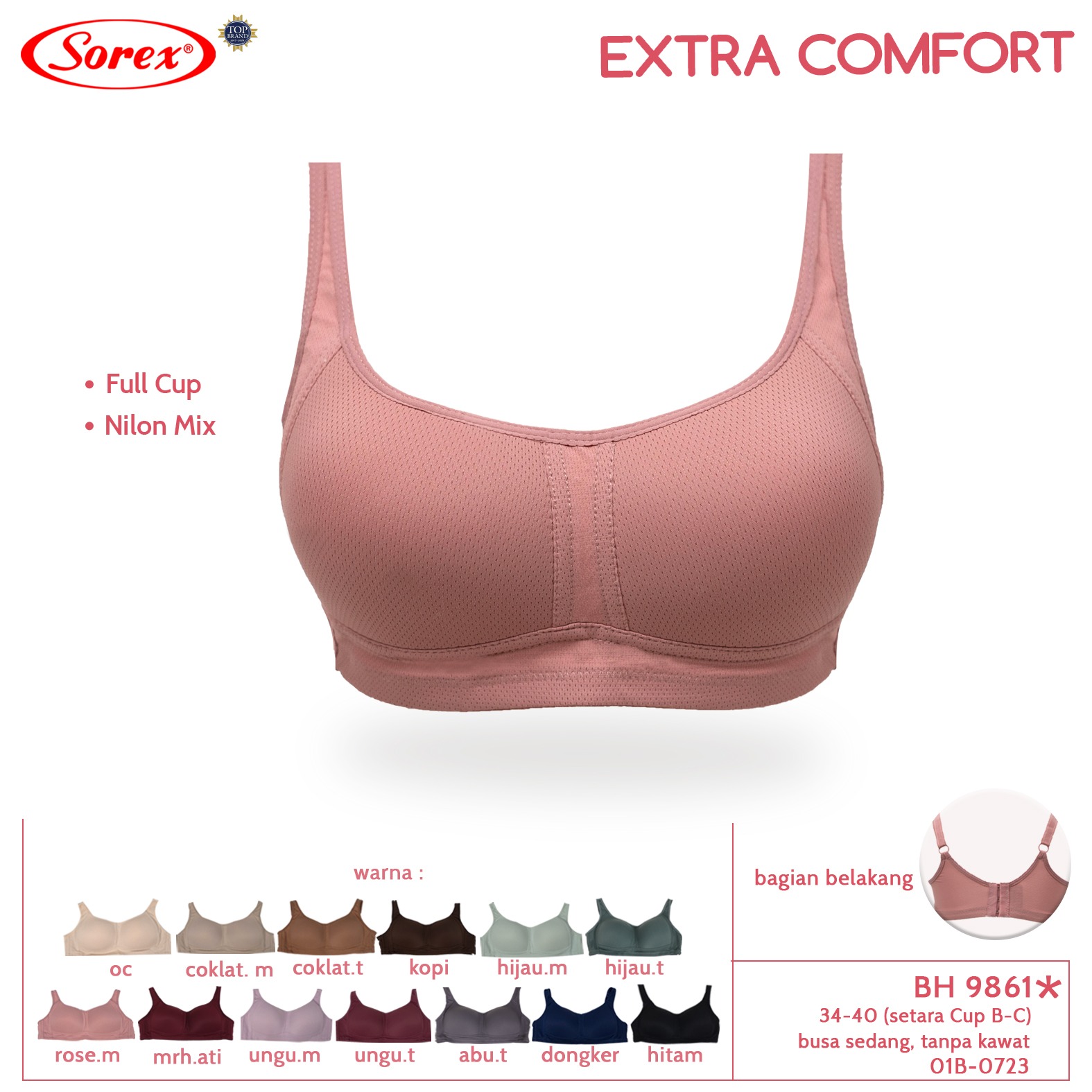 Jual Sorex Bra Extra Comfort Busa Cup Besar Tanpa Kawat Kait 3 Setara Cup C BH 9861 - 34 Coklat ...
