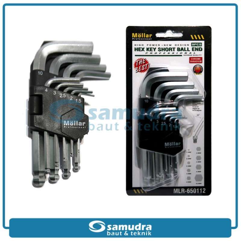 Jual Mollar Kunci L Set Ballpoint 9 Pcs Pendek Short Hex Key 1.5-10 Mm ...