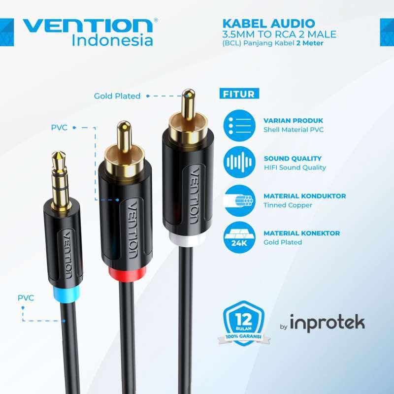 Jual Vention Kabel Audio 3.5mm To Rca 2 Male For Speaker - Bcl 2 Meter ...