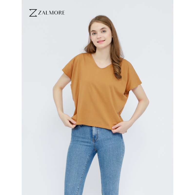 Promo Zalmore Women Vneck Loose T-shirt Premium Cotton - Kaos Wanita ...