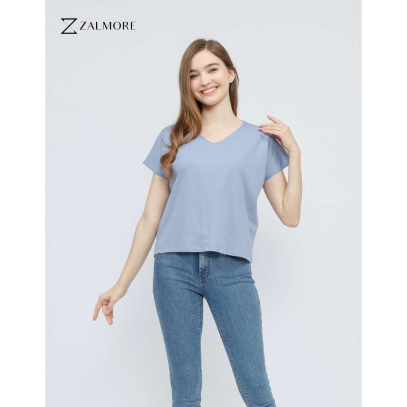 Promo Zalmore Women Vneck Loose T-shirt Premium Cotton - Kaos Wanita ...