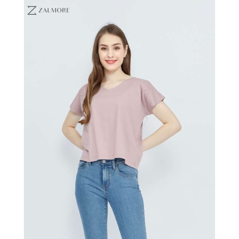 Promo Zalmore Women Vneck Loose T-shirt Premium Cotton - Kaos Wanita ...