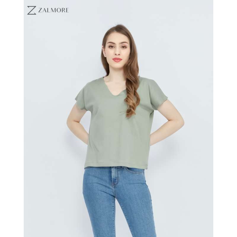 Promo Zalmore Women Vneck Loose T-shirt Premium Cotton - Kaos Wanita ...