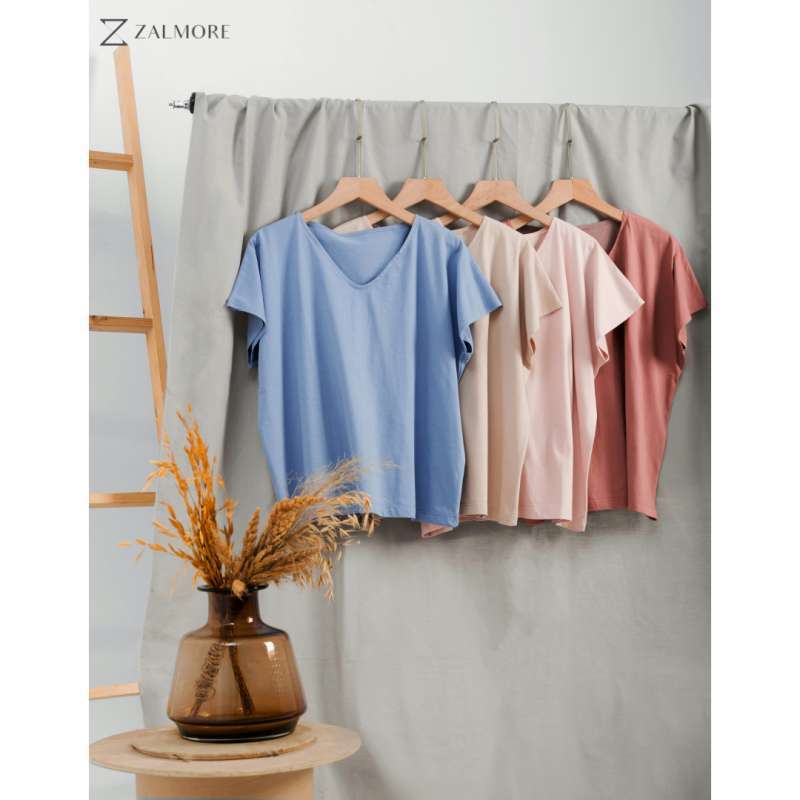 Promo Zalmore Women Vneck Loose T-shirt Premium Cotton - Kaos Wanita ...
