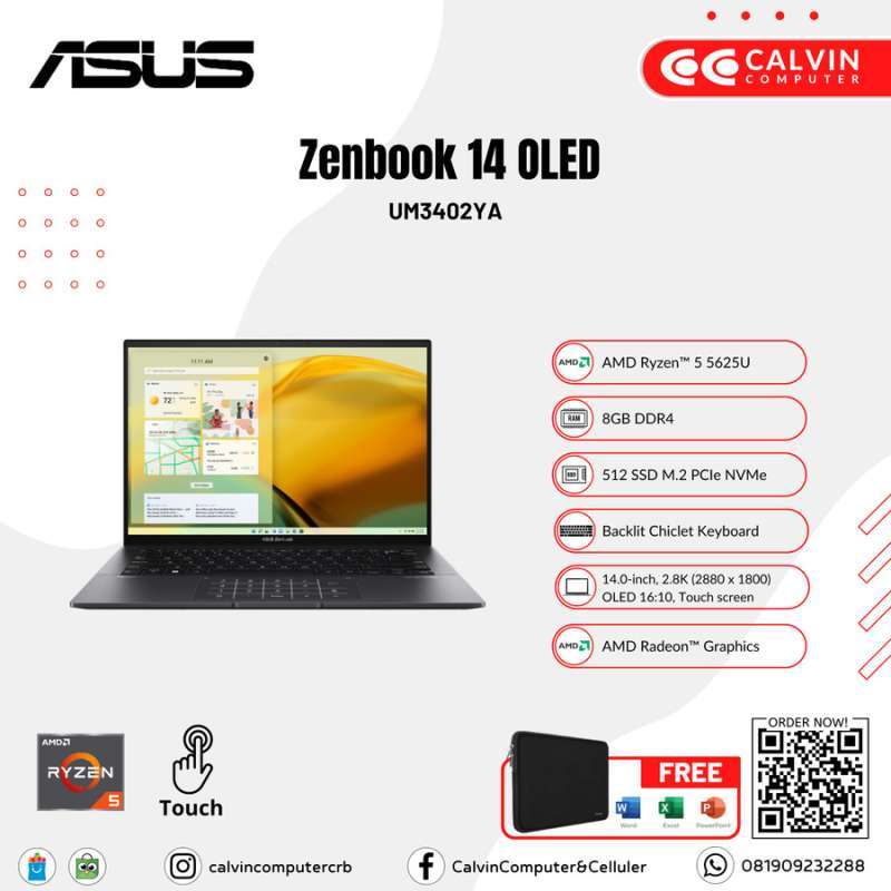 Jual Asus Zenbook 14 Oled Um3402ya Ryzen 5-5625u 8g 512g 14 2.8k Oled ...