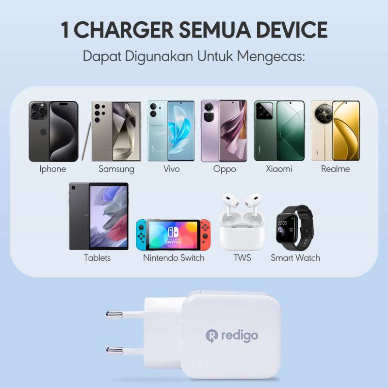 Promo Redigo Kepala Charger Untuk iPhone Dan Android Dual Port Type-c ...