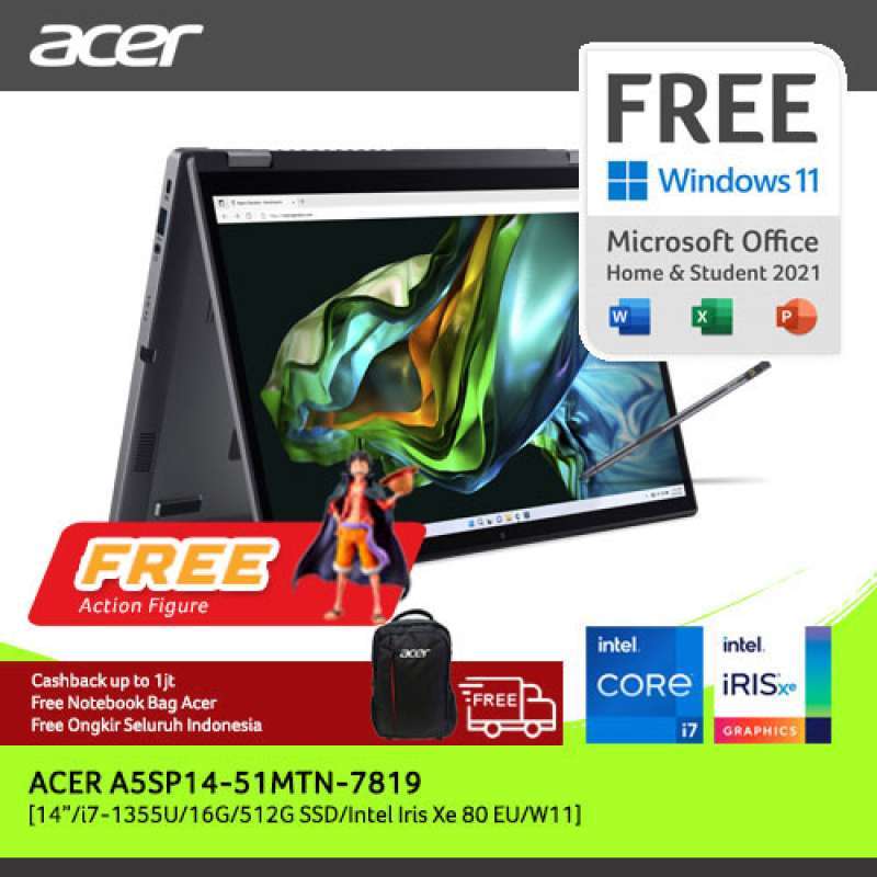 Promo ACER LAPTOP 2 IN 1 ASPIRE 5 SPIN 14 A5SP14-51MTN-7819 14 WUXGA ...