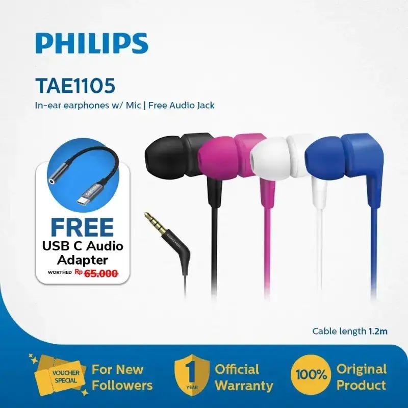 Promo Philips Tae1105 In-ear Wired Headphones / Earphone Tae 1105 ...
