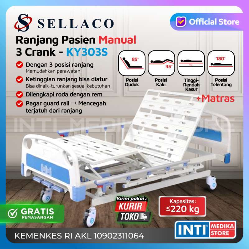Jual SELLA - Hospital Bed Pasien Manual 1 / 2 Crank | Ranjang Rumah Sakit - 3 Crank +Matras ...