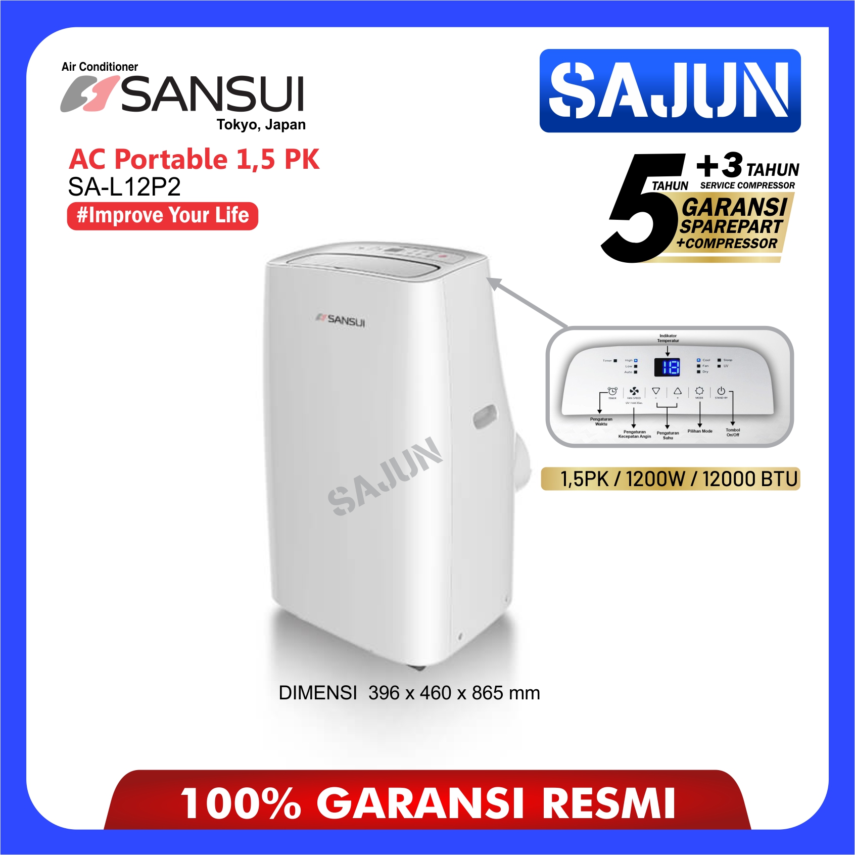 Promo SANSUI Japan AC Portable 1,5 PK SA-L12P2 3in1 Mode UVC LED ...