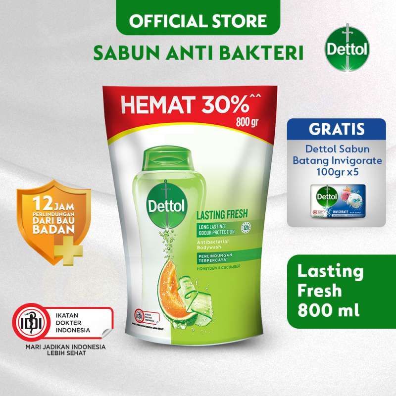 Promo Dettol Pouch Lasting Fresh Body Wash Sabun Cair [800 g] Free ...