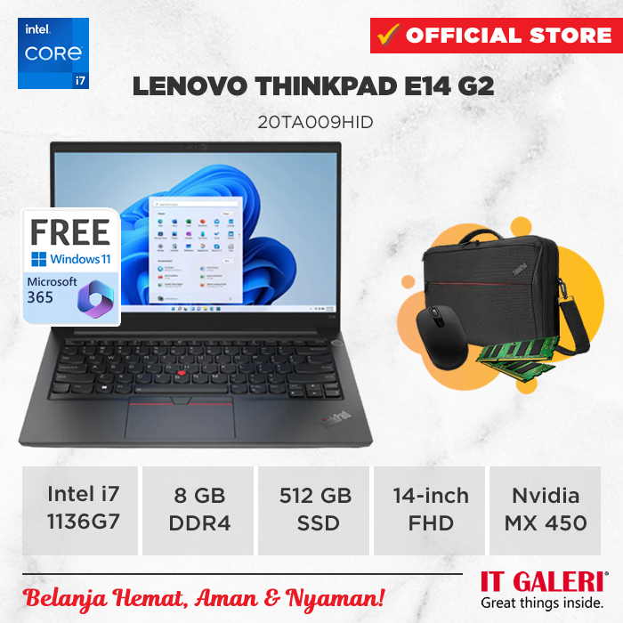 Jual LENOVO THINKPAD E14 G2 20TA009HID CI7-1165G7/16GB/512GB/MX450 2GB ...