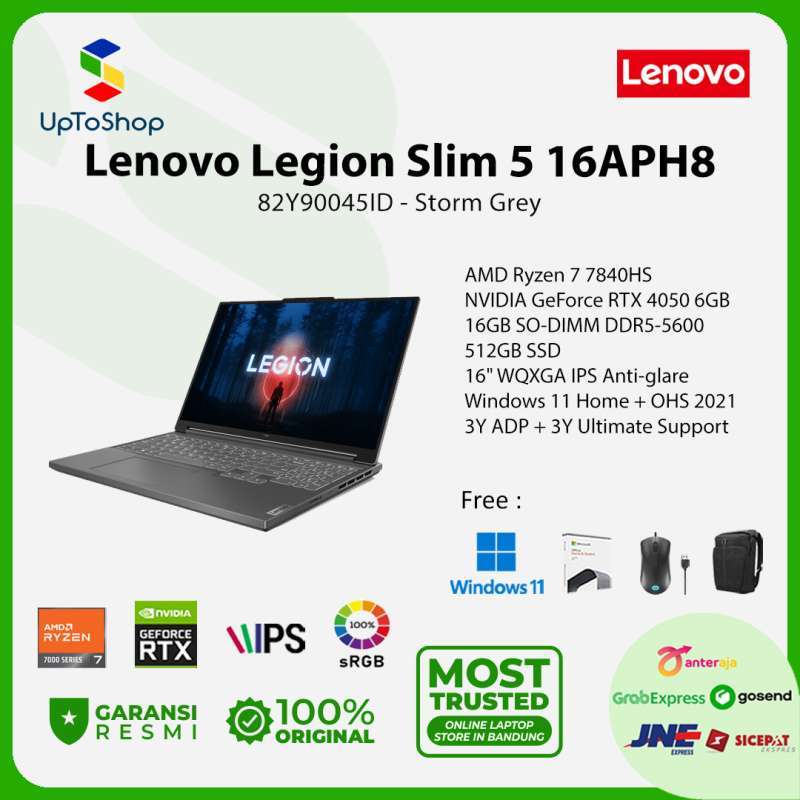 Promo Lenovo Legion Slim 5 16aph8 45id Ryzen 7 7840hs 16gb 512gb Rtx4050 W11 Diskon 21 Di