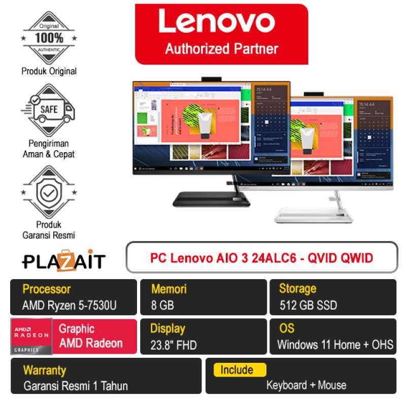 Jual Pc Lenovo Aio 3 24alc6 - Qvid Qwid /amd Ryzen 5-7530u/8gb/512gb ...