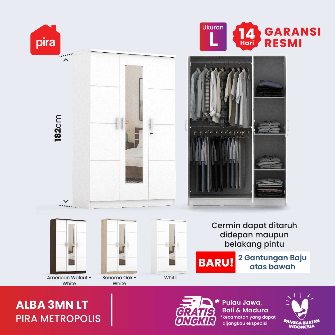 Promo Pira Metropolis - Alba Baz 3mn Lt Lemari Pakaian 3 Pintu - White ...