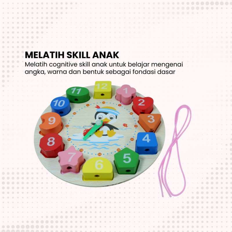 Promo Oem One-m330 Mainan Edukasi Anak Puzzle Jam Kayu Motif Penguin ...