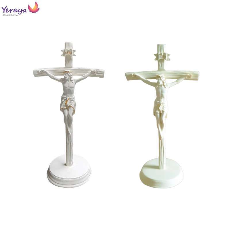 Jual Salib Duduk Resin Motif Kayu Full Putih 25cm Pajangan Salib Meja ...