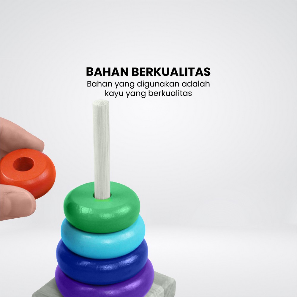 Promo OEM ONE-M329 Mainan Anak Ring Donat Kayu Susun Rainbow Unisex ...