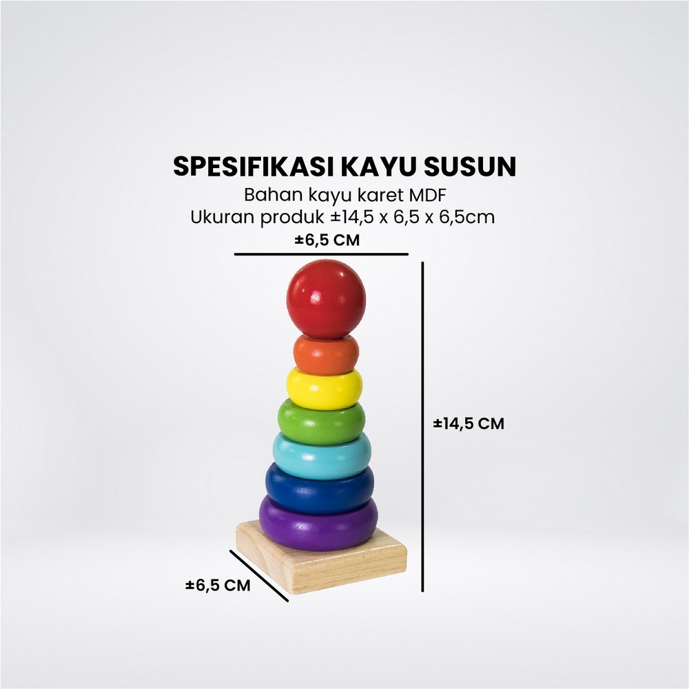 Promo OEM ONE-M329 Mainan Anak Ring Donat Kayu Susun Rainbow Unisex ...