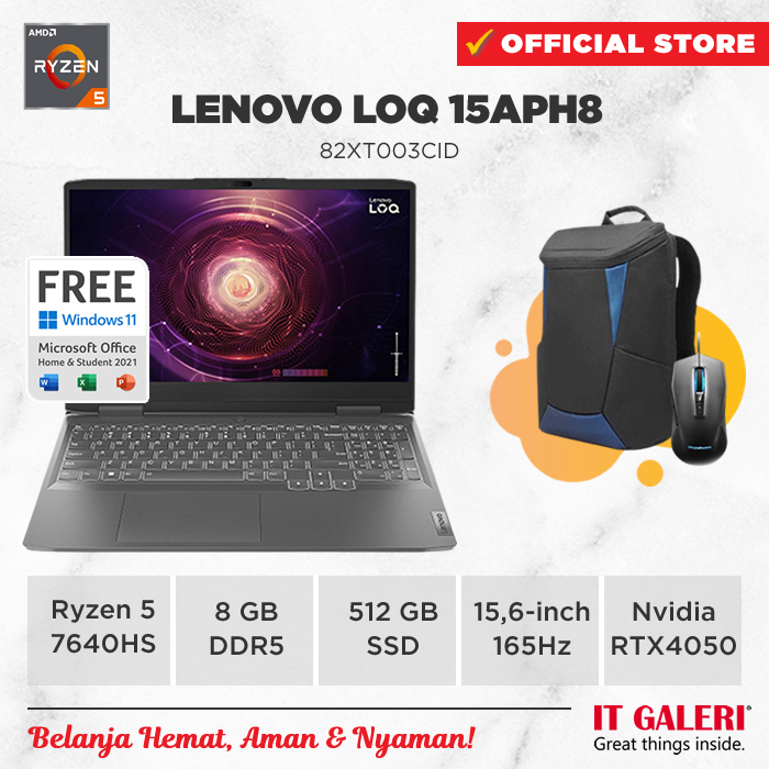 Jual LENOVO LOQ 15APH8 82XT003CID R5-7640HS/8GB/512GB/RTX4050 6GB/15.6 ...