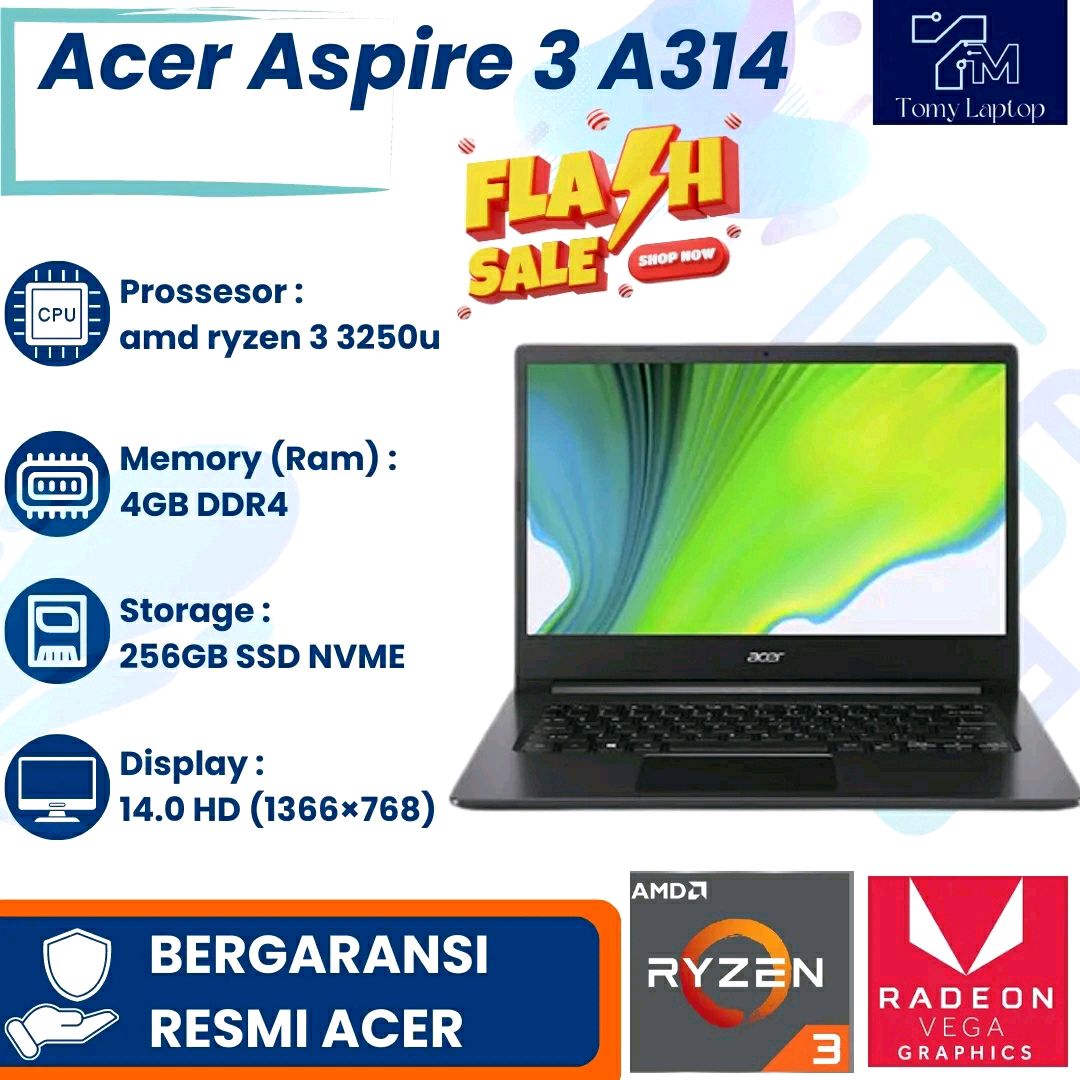 Jual ACER ASPIRE 3 A314 AMD RYZEN 3 3250U RAM 4GB SSD 256GB RESMI - 8GB ...