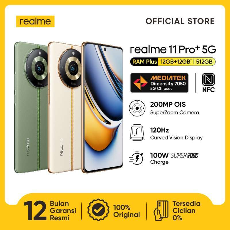 Jual Realme 11 Pro+ 12gb+12gb* | 512gb ( 200mp Ois Superzoom Camera | 120hz Curved Vision ...