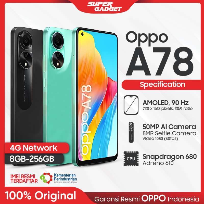 Promo OPPO A78 8/256 GB RAM 8 ROM 256 8GB 256GB Android Diskon 6% di ...