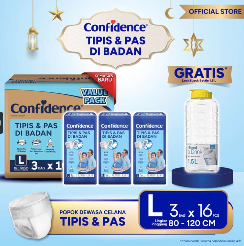 Promo Confidence Popok Dewasa Celana Tipis & Pas E-pack [size L/16x3 ...