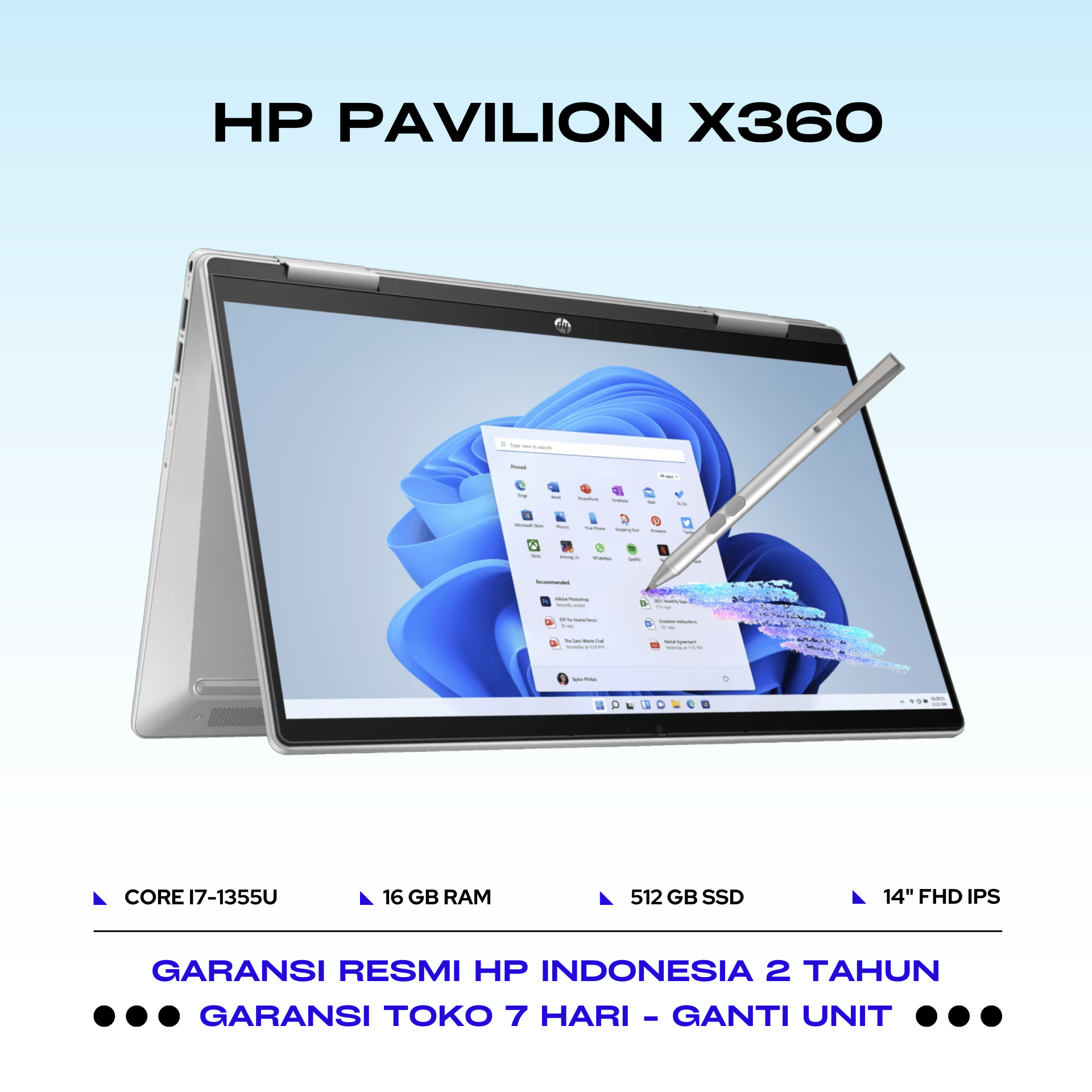 Promo Laptop HP Pavilion X360 14 Ek1006TU Core I7 1355U 512GB SSD 16GB Touch Diskon 2 Di Seller