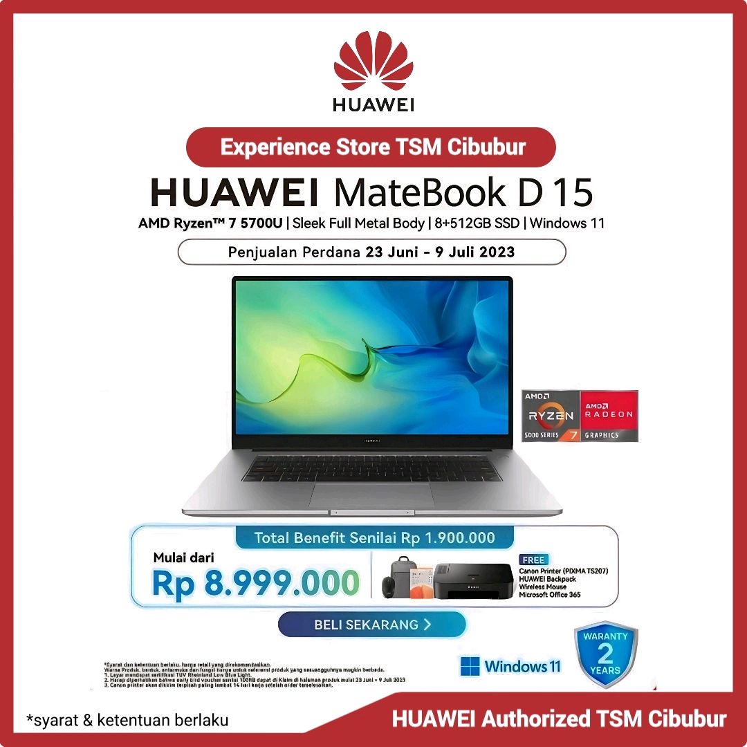 Jual HUAWEI Matebook D15 AMD Ryzen 7 5700U 8+512GB SSD di Seller Huawei ...
