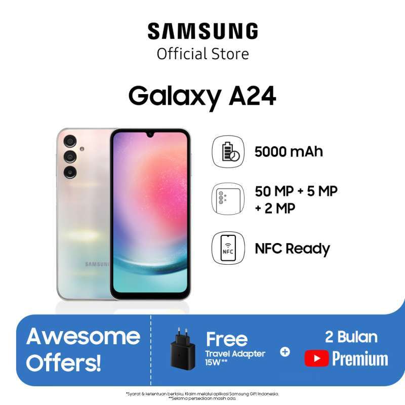 Jual Samsung Galaxy A24 Lte Smartphone 8/128gb + Ta 15w - Silver Di ...