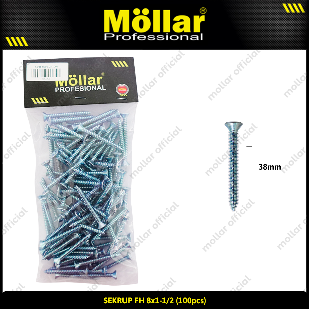 Promo Mollar 93-058 Skrup Fh 8 X 1-1/2 Baut Sekrup Tapping Screw - 100 ...