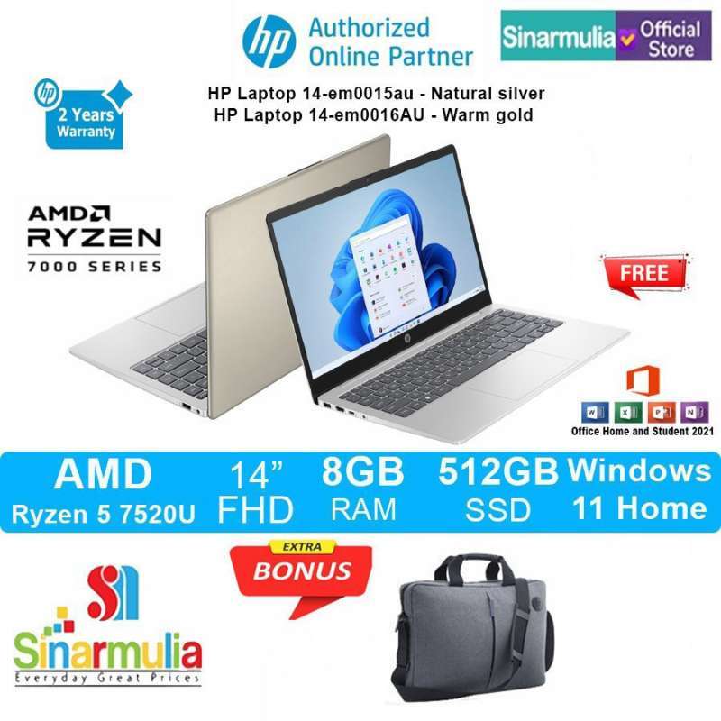 Promo Laptop Hp 14-em0015au/16au Ryzen 5 7520u 512gb Ssd 8gb Win+ohs ...