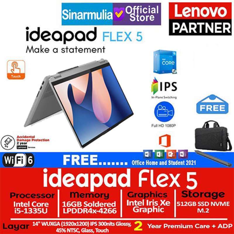 Jual Lenovo Ideapad Flex 5i I5-1335u 512gb Ssd 16gb Win+ohs Touch Di ...