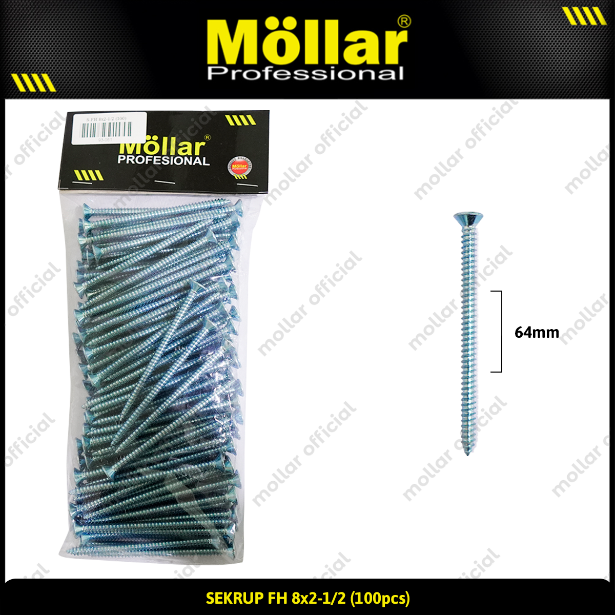 Promo Mollar 93-061 Skrup Fh 8 X 2-1/2 Baut Sekrup Tapping Screw - 100 ...