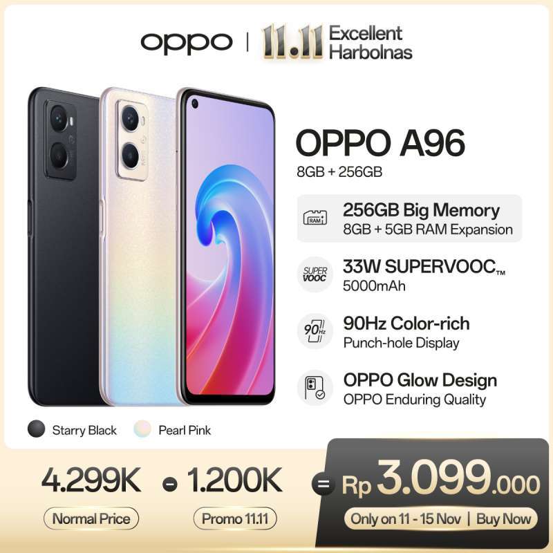 Promo OPPO A96 8/256GB Smartphone Garansi Resmi Diskon 19% di Seller ...