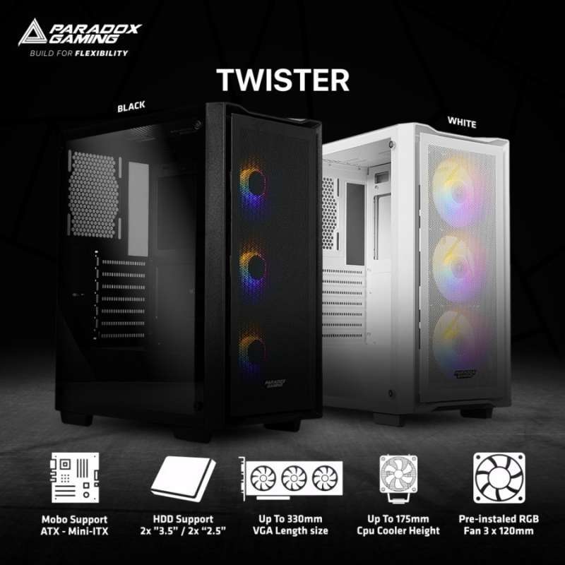 Jual Casing Komputer Paradox Gaming Twister V2 ATX Include 3Fan RGB ...