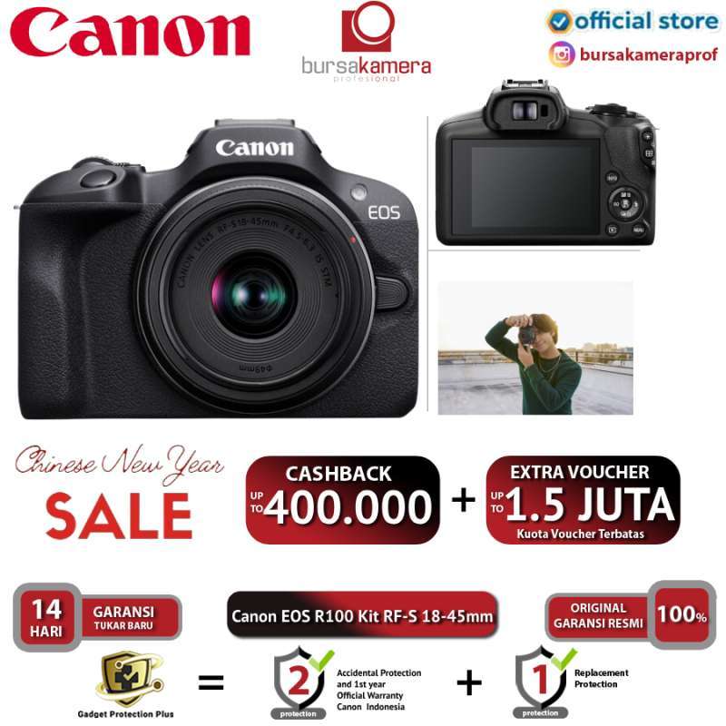 Promo Canon Eos R100 / R 100 Kit Rf-s 18-45mm Mirrorless Camera R-100 ...