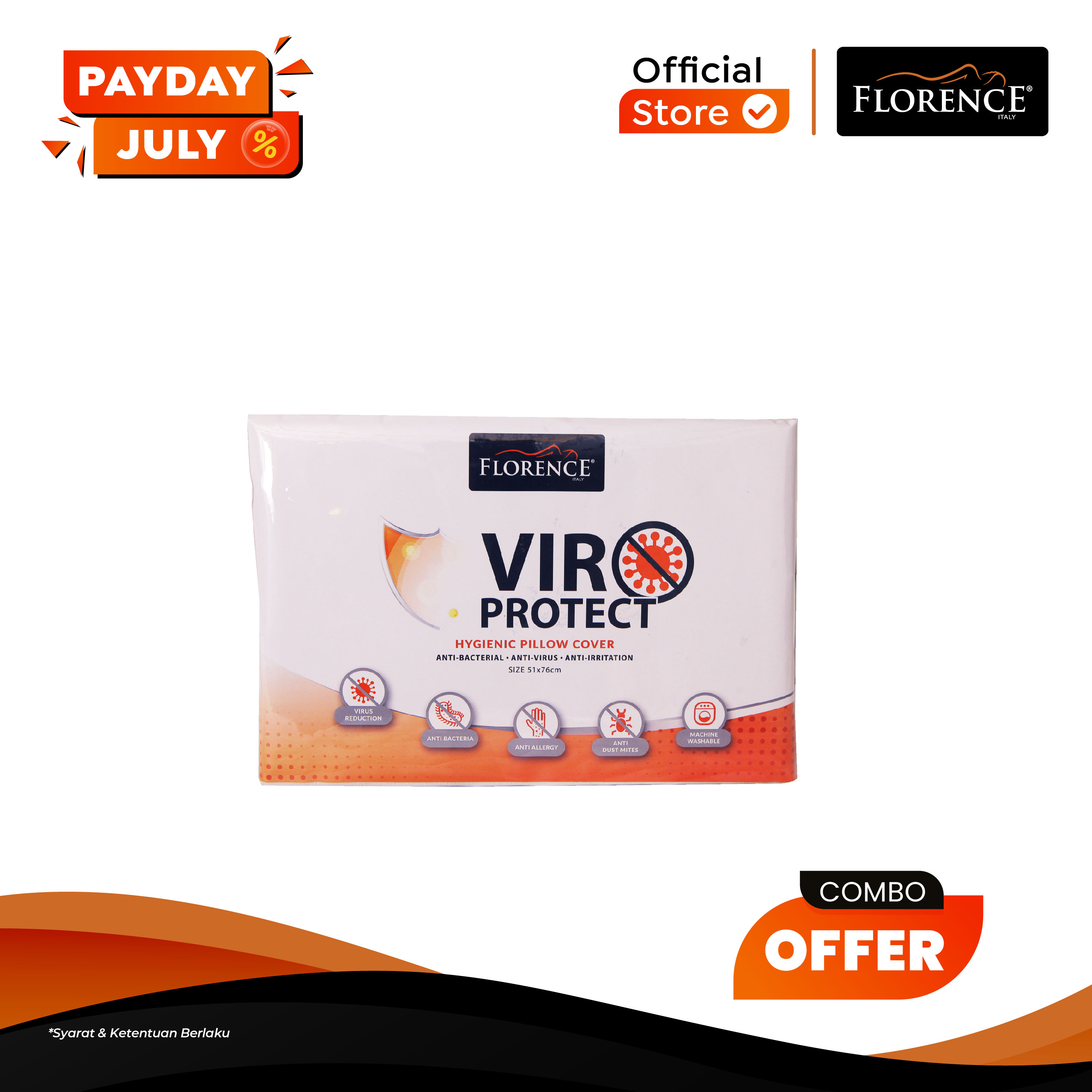 Promo Florence Viro Protect Pillow Cover 51x76 cm Diskon 67% di Seller ...