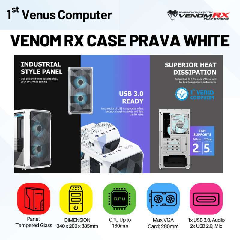 Jual VENOMRX PRAVA TEMPERED GLASS SLIDE M-ATX GAMING CASE VENOM RX ...