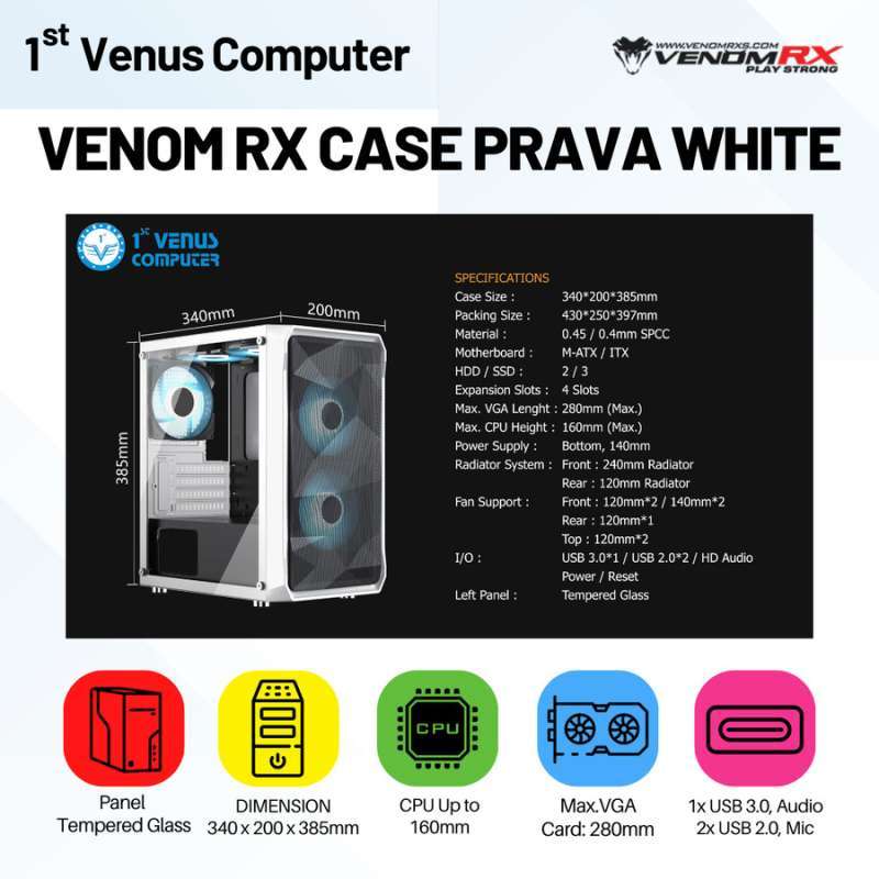 Jual VENOMRX PRAVA TEMPERED GLASS SLIDE M-ATX GAMING CASE VENOM RX ...